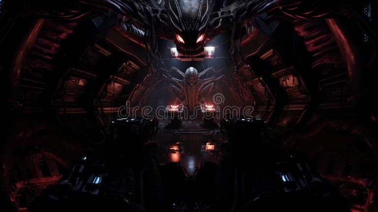 Inside a Xenomorph Spaceship. Space Base Corridor Stock Illustration ...