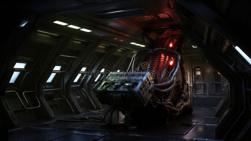 Inside a Xenomorph Spaceship. Space Base Corridor Stock Illustration ...