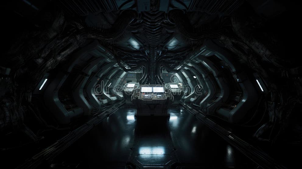 Inside a Xenomorph Spaceship. Space Base Corridor Stock Illustration ...