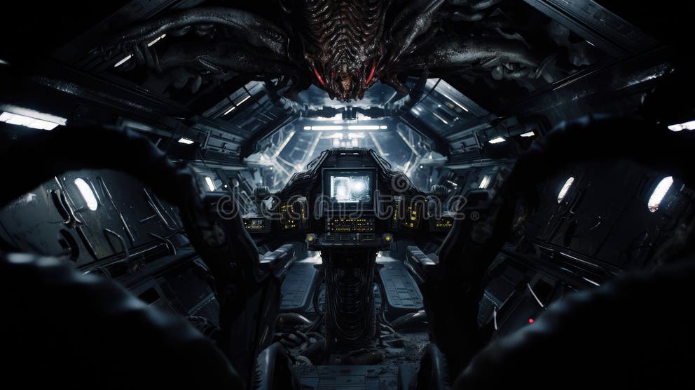 Inside a Xenomorph Spaceship. Space Base Corridor Stock Illustration ...