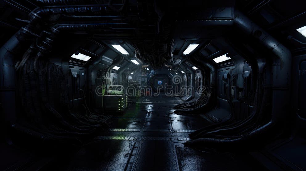 Inside a Xenomorph Spaceship. Space Base Corridor Stock Illustration ...