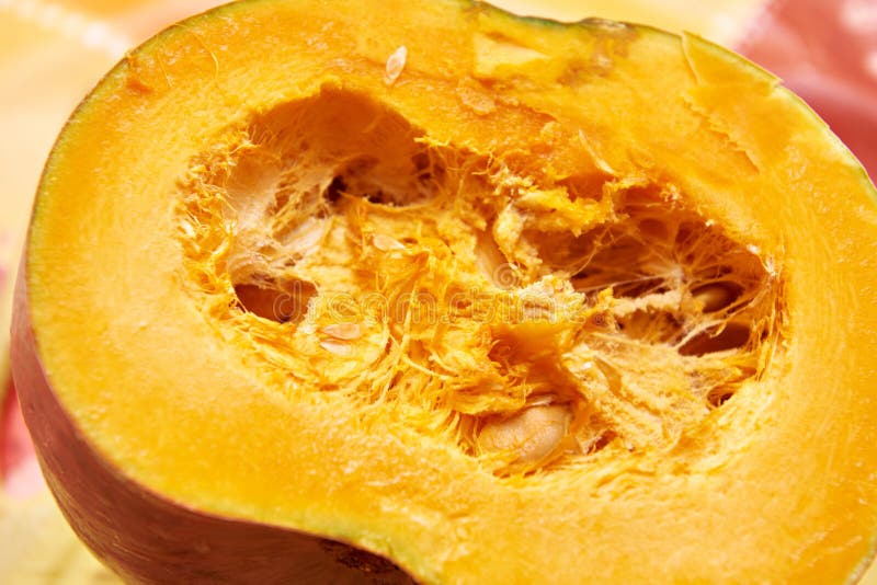 Insides of Cut Pumpkin Closeup Stock Photo - Image of diet, orange ...