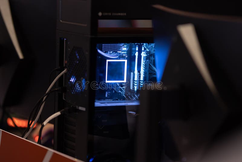 Insides of a Personal Computer Unit with Neon Lighting Stock Image ...