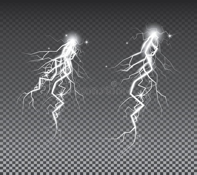 Insieme Dei Fulmini Realistici Su Fondo Trasparente Temporale E Colpo ...