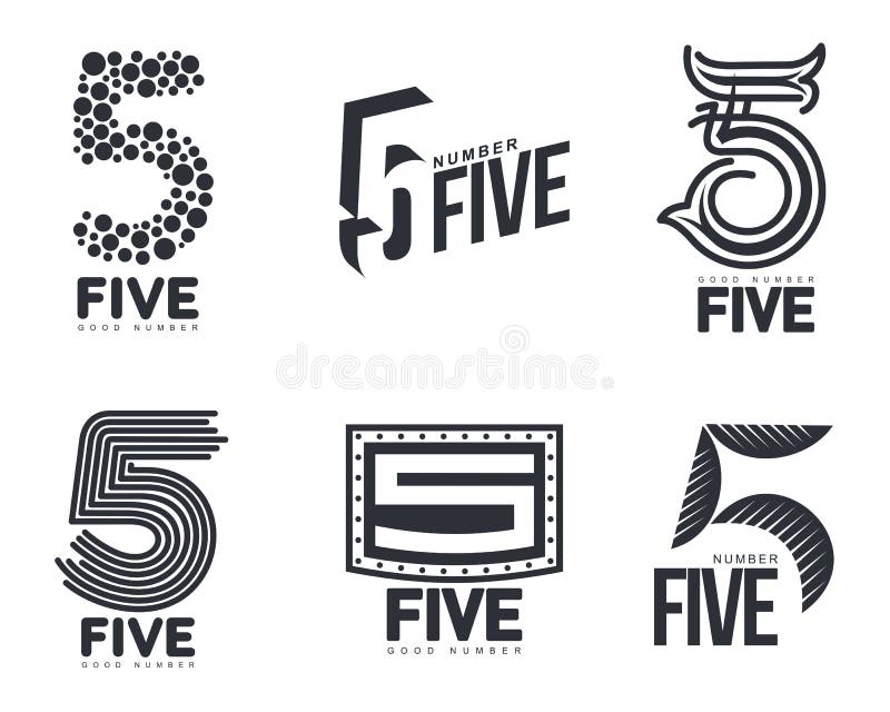 Insieme Dei Modelli in Bianco E Nero Di Logo Di Numero Cinque ...