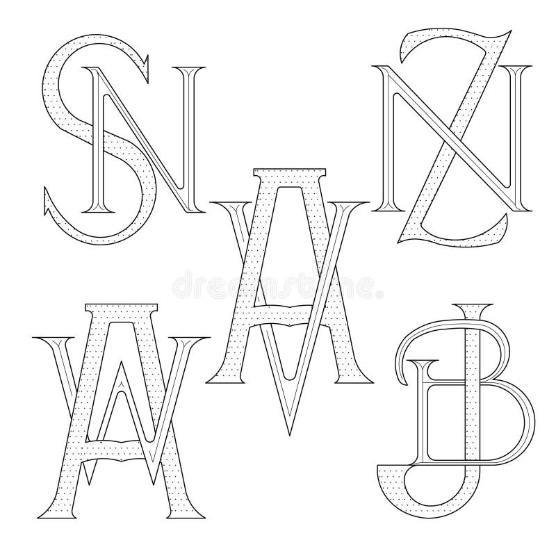 Insieme Dei Monogrammi Eleganti Con Due Lettere Illustrazione ...
