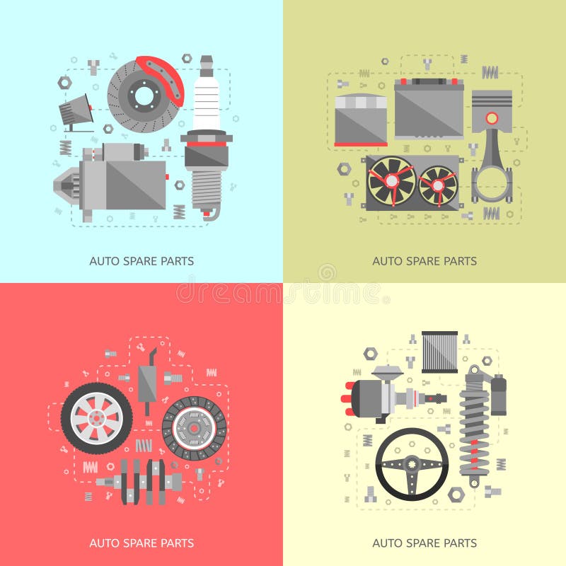 Insieme Dei Pezzi Di Ricambio Automatici Icone Di Riparazione Dell ...