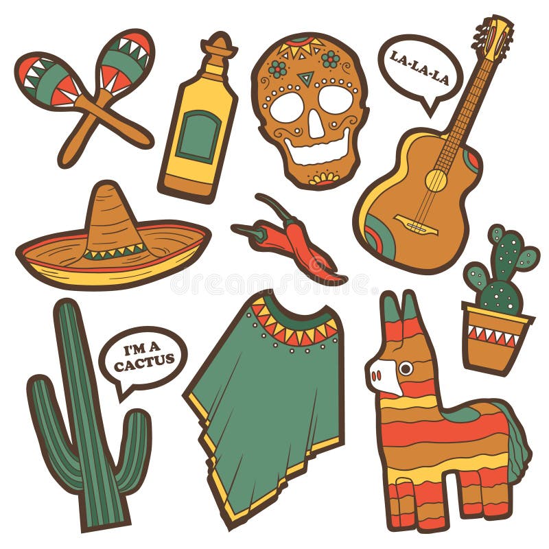 Insieme Dei Simboli Messicani Tradizionali Illustrazione Vettoriale ...