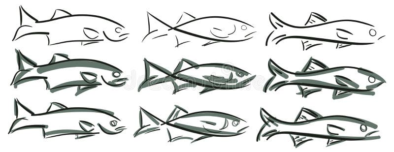 Insieme Del Pesce Stilizzato Illustrazione Vettoriale - Illustrazione ...