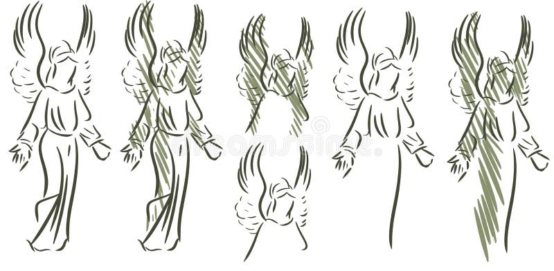 Insieme Dell'angelo Stilizzato Nel Verde Isolato Illustrazione ...