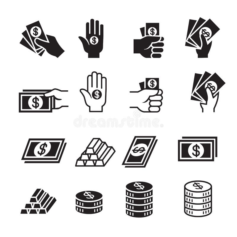Insieme Dell'icona Dei Soldi E Della Mano Illustrazione di Stock ...