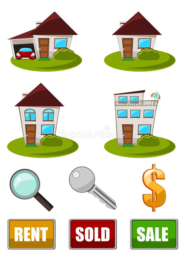 Set di icone immobiliari illustrazione vettoriale. Illustrazione di ...