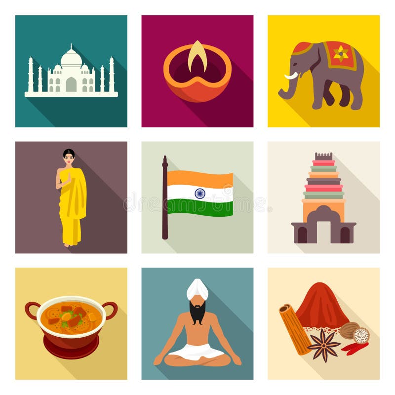 Insieme Dell'icona Dell'India Illustrazione Vettoriale - Illustrazione ...