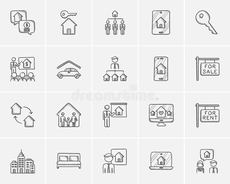 Insieme Dell'icona Di Schizzo Del Bene Immobile Illustrazione ...