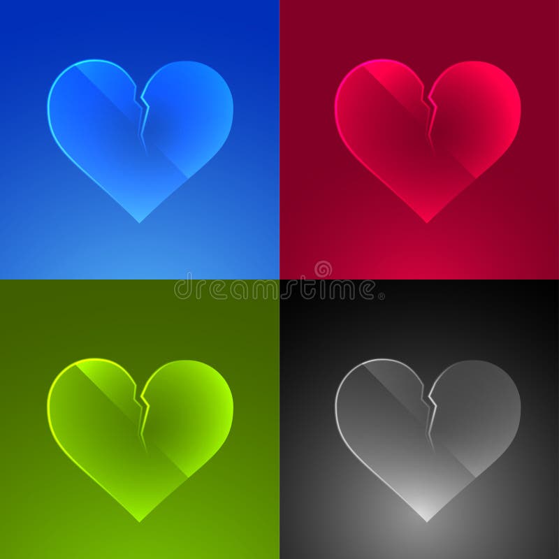 Insieme Delle Icone Dei Cuori Rotti Illustrazione Vettoriale ...