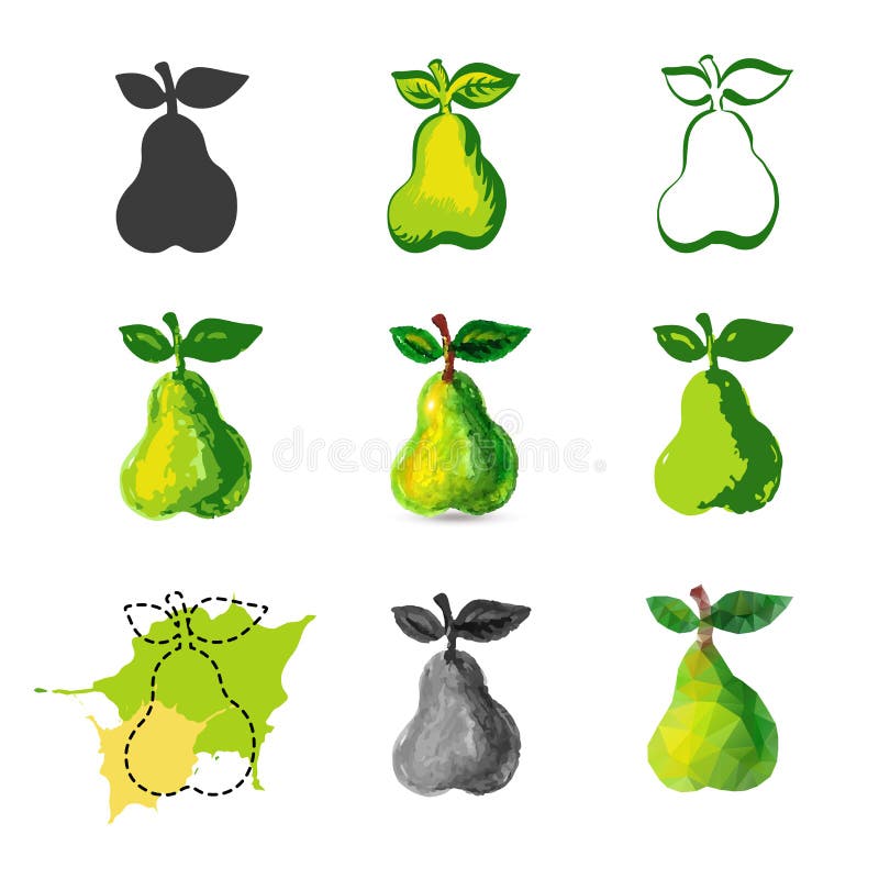 Insieme Delle Icone Della Pera E Del Logos Arancio Illustrazione di ...