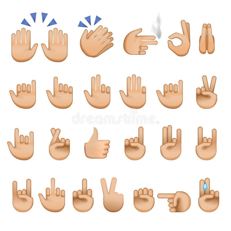 Insieme Delle Icone Delle Mani E Dei Simboli, Emoji Illustrazione ...