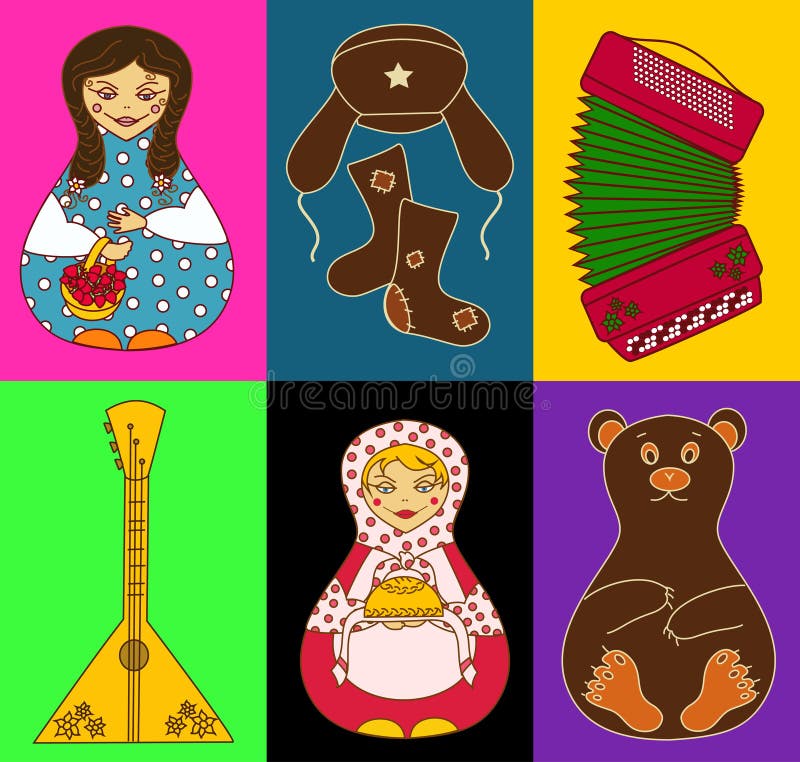 Insieme Delle Icone Russe Isolate Illustrazione Vettoriale ...