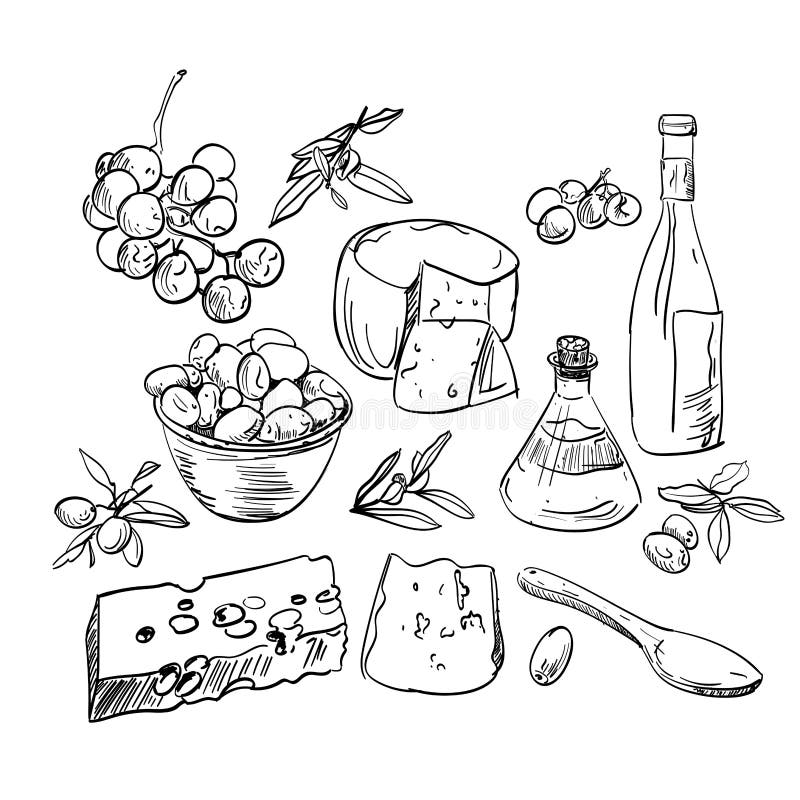 Insieme Di Alimento Disegnato a Mano Illustrazione Vettoriale ...