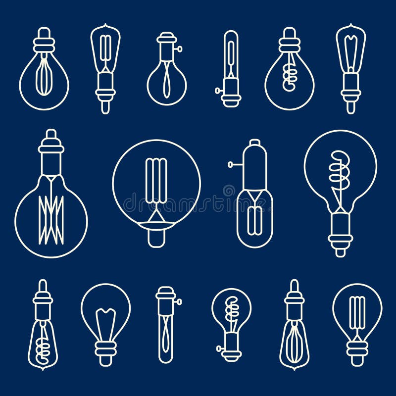 Insieme Di Retro Lampadine Elettriche Lineari Stilizzate Illustrazione ...
