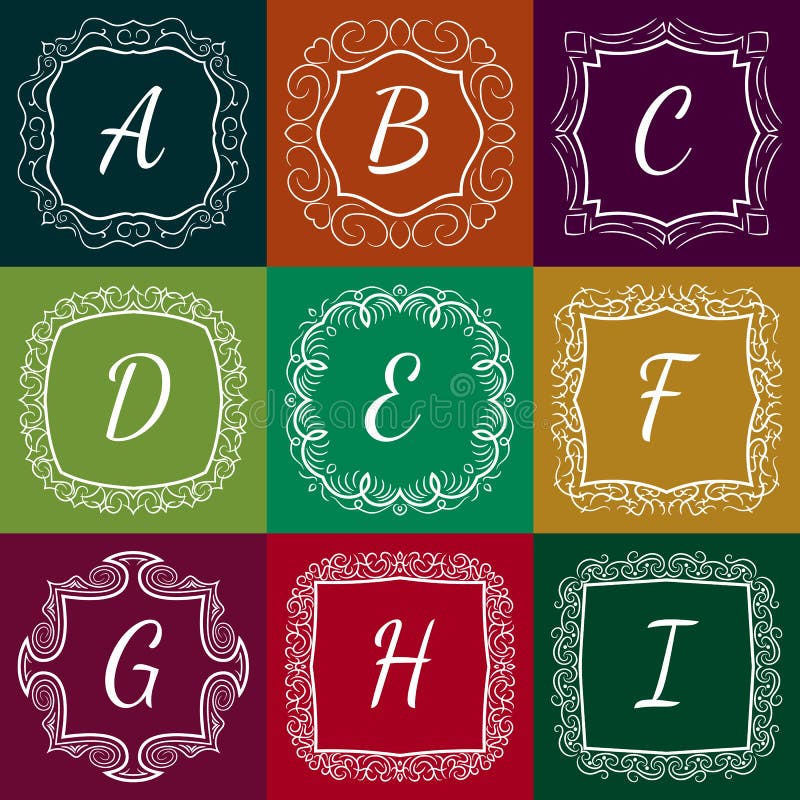 Insieme Di Stile Disegnato a Mano Dei Monogrammi Variopinto Con ...