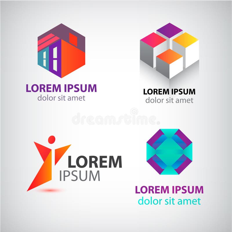 Insieme Di Vettore Delle Forme Astratte, Logos, Icone Isolate ...