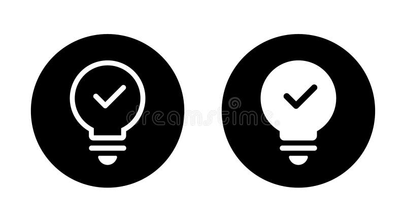 Insight, Tip Button Icon. Light Bulb with Check Mark Symbol Stock ...
