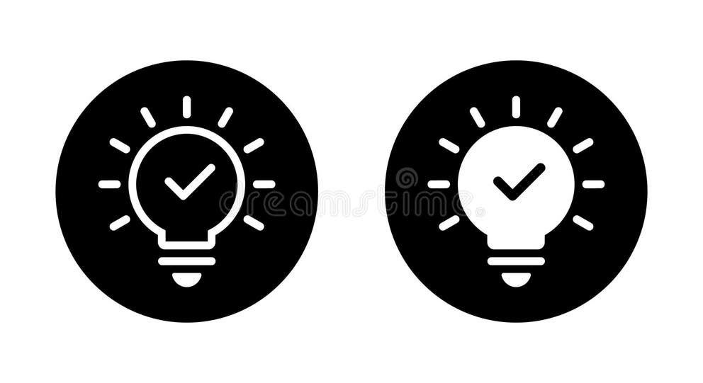 Insight, Tip Icon. Light Bulb with Check Mark Sign Symbol Stock Vector ...