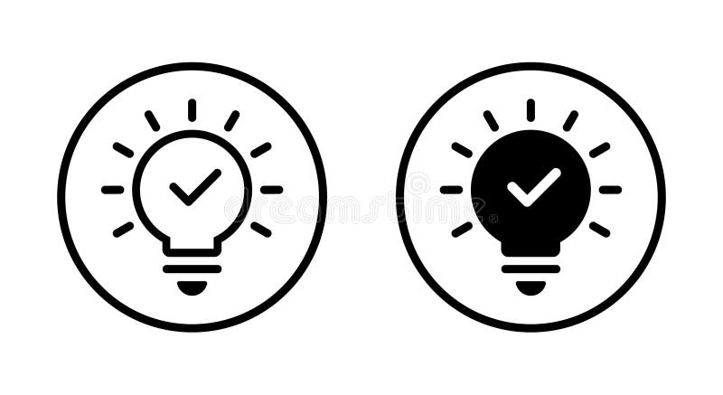 Insight, Tip Icon. Light Bulb with Check Mark Symbol on Circle Line ...