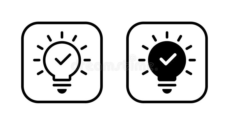Insight, Tip Icon. Light Bulb with Check Mark Symbol on Square Line ...