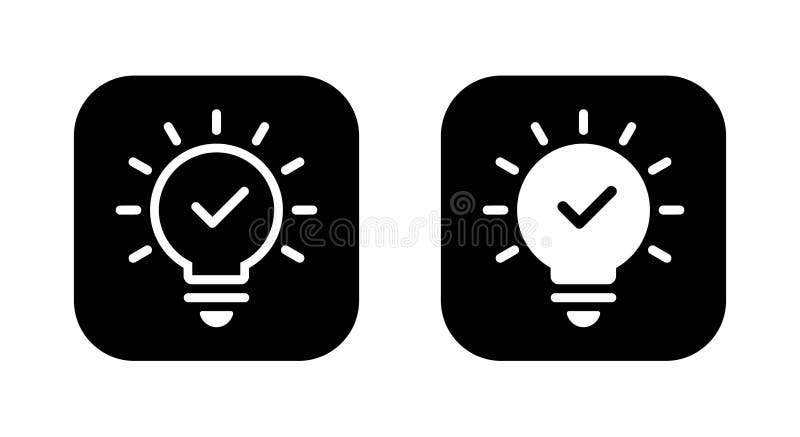 Insight, Tip Icon. Light Bulb with Check Mark Symbol on Black Square ...