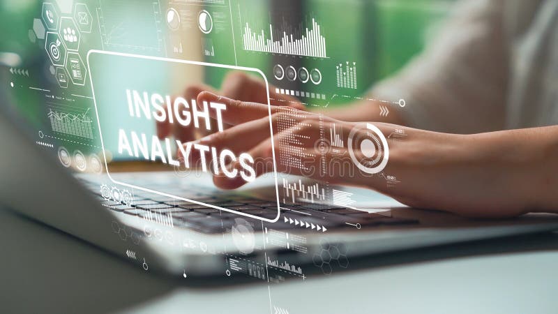 Insightful Analytics Concept with Hands on Laptop and Digital Graphs ...
