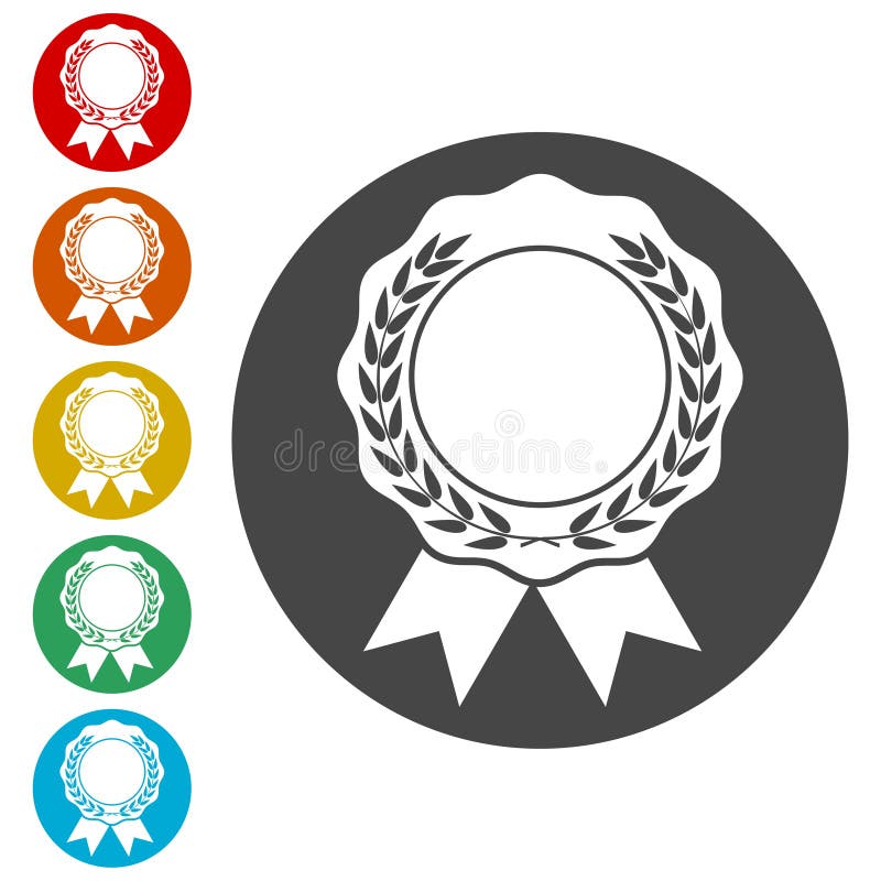 Badge Avec Des Rubans Icône, Le Ruban De Récompense, Icône De Couleur Avec La Longue Ombre ...