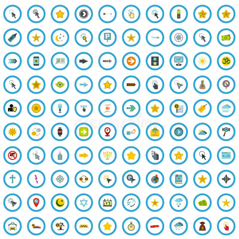 100 Insignia Icons Set, Flat Style Stock Vector - Illustration of ...