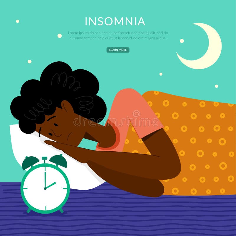 Insomnia. a Black Man Cannot Sleep.. Male Character Suffers from ...