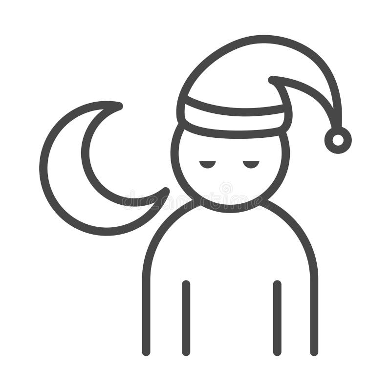 Insomnia, Character with Hat Sleepless Linear Icon Style Stock Vector ...