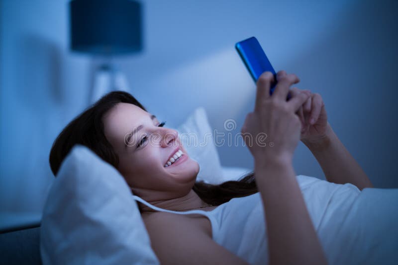 Insomnia Home Alone Using Phone at Night Stock Photo - Image of indoors ...