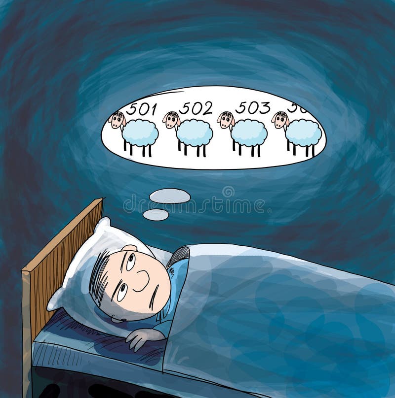 Insomnia. Man Counting Sheep Stock Illustration - Illustration of tired ...