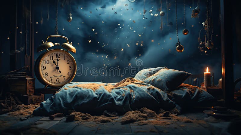 Insomnia. Moonlit Sky, Bed and Clock. Created with Generative AI Stock ...