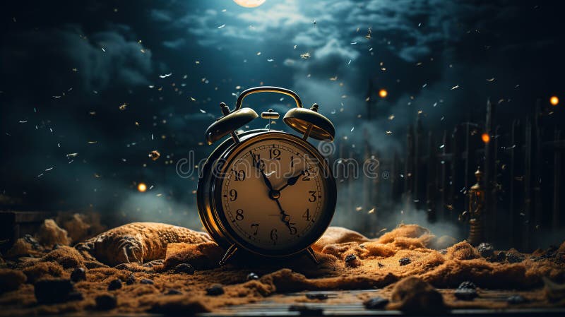 Insomnia. Moonlit Sky, Bed and Clock. Created with Generative AI Stock ...