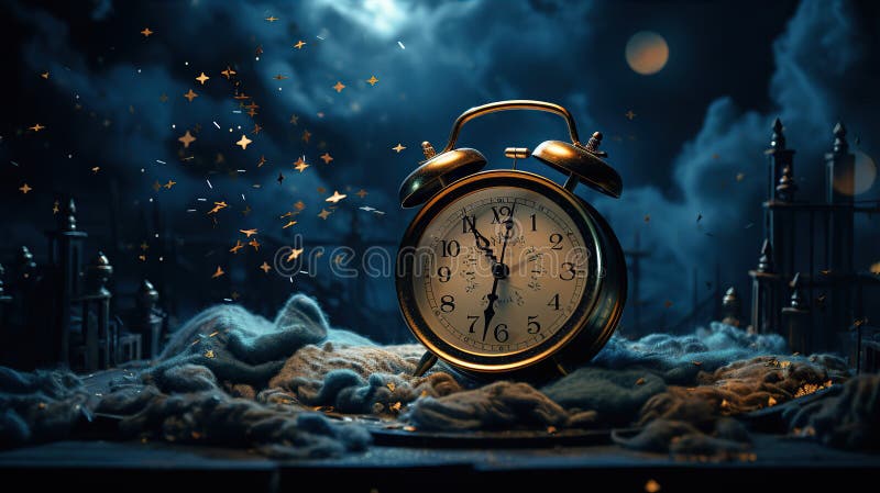 Insomnia. Moonlit Sky, Bed and Clock. Created with Generative AI Stock ...