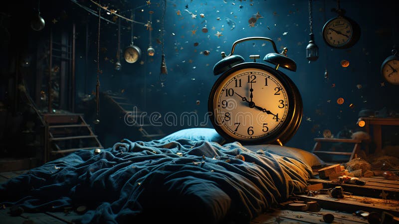 Insomnia. Moonlit Sky, Bed and Clock. Created with Generative AI Stock ...