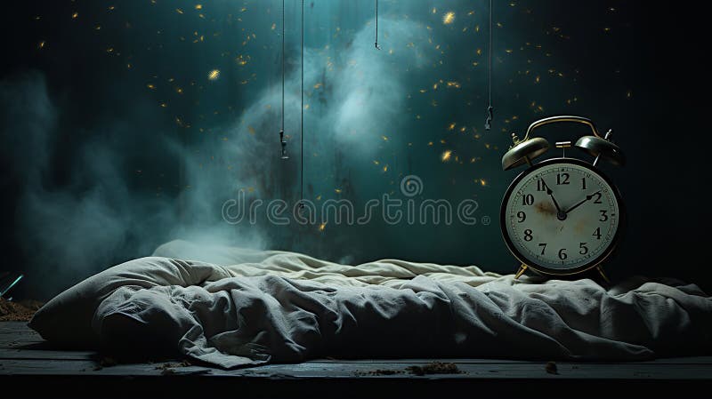Insomnia. Moonlit Sky, Bed and Clock. Created with Generative AI Stock ...