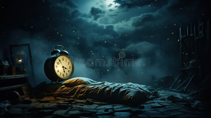 Insomnia. Moonlit Sky, Bed and Clock. Created with Generative AI Stock ...