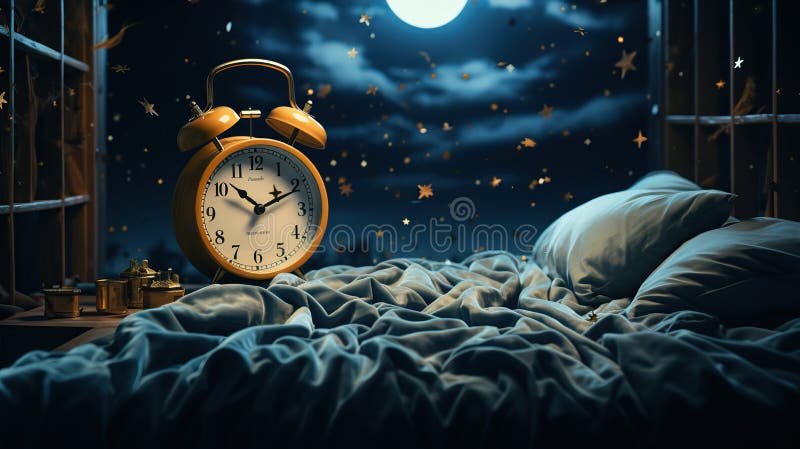 Insomnia. Moonlit Sky, Bed and Clock. Created with Generative AI Stock ...