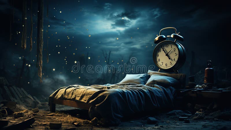Insomnia. Moonlit Sky, Bed and Clock. Created with Generative AI Stock ...