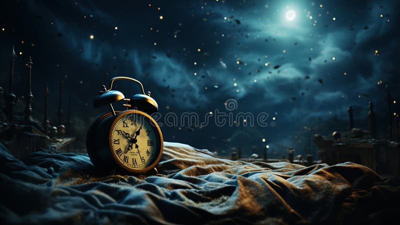 Insomnia. Moonlit Sky, Bed and Clock. Created with Generative AI Stock ...