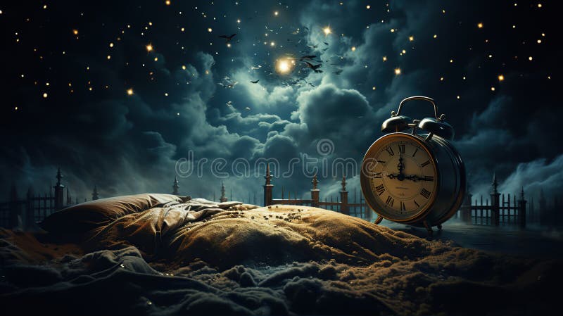 Insomnia. Moonlit Sky, Bed and Clock. Created with Generative AI Stock ...