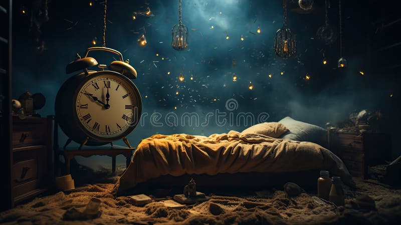 Insomnia. Moonlit Sky, Bed and Clock. Created with Generative AI Stock ...