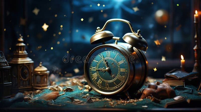 Insomnia. Moonlit Sky, Bed and Clock. Created with Generative AI Stock ...